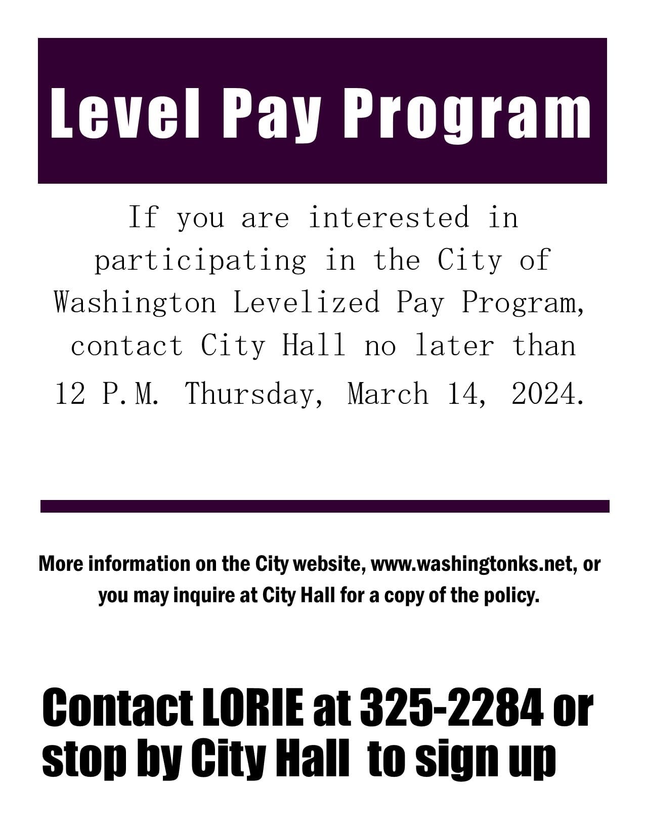 Sign up for City of Washington’s Utility Level Pay Program | KCLY Radio