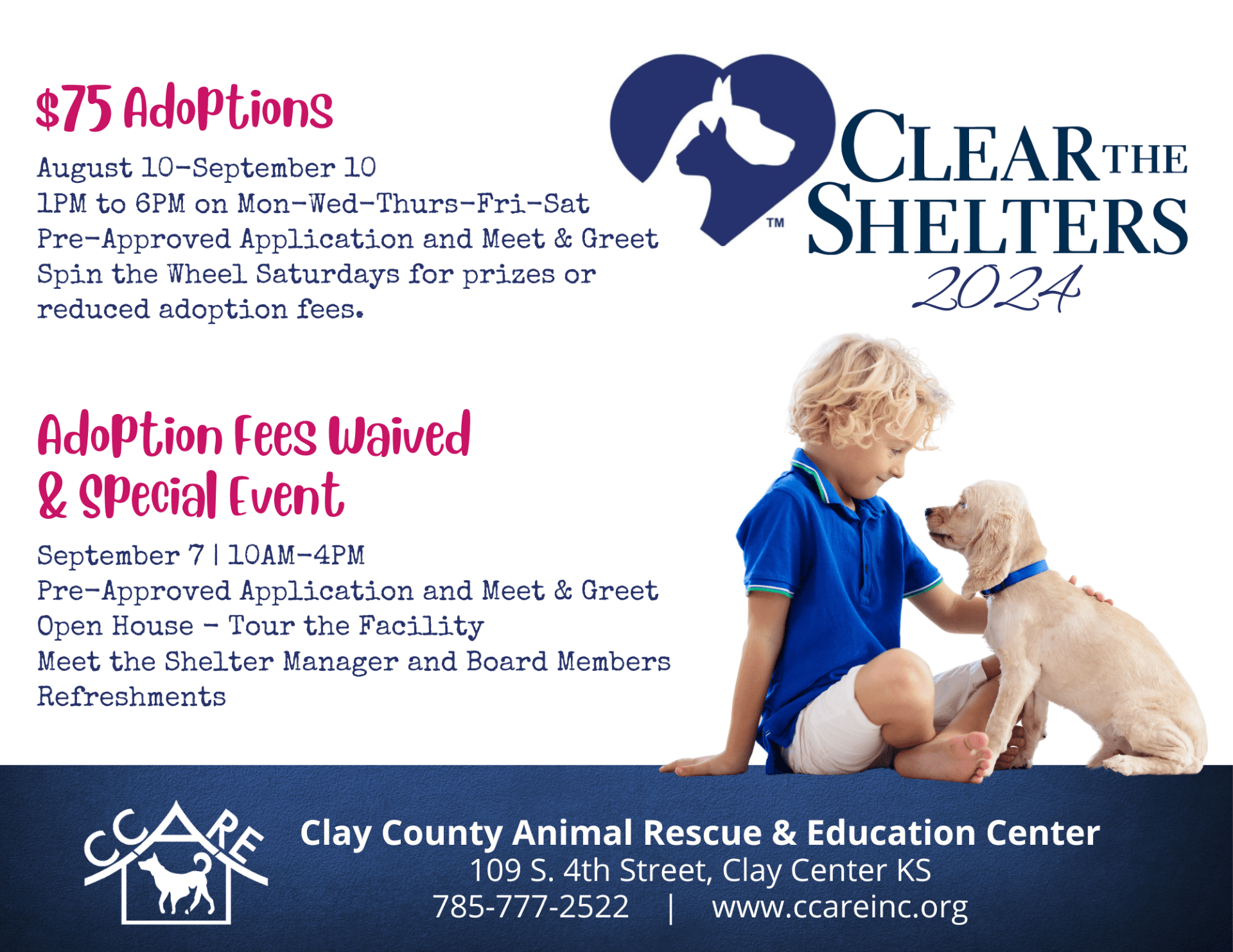 Clear the Shelters Month About to Kick Off at CCARE | KCLY Radio