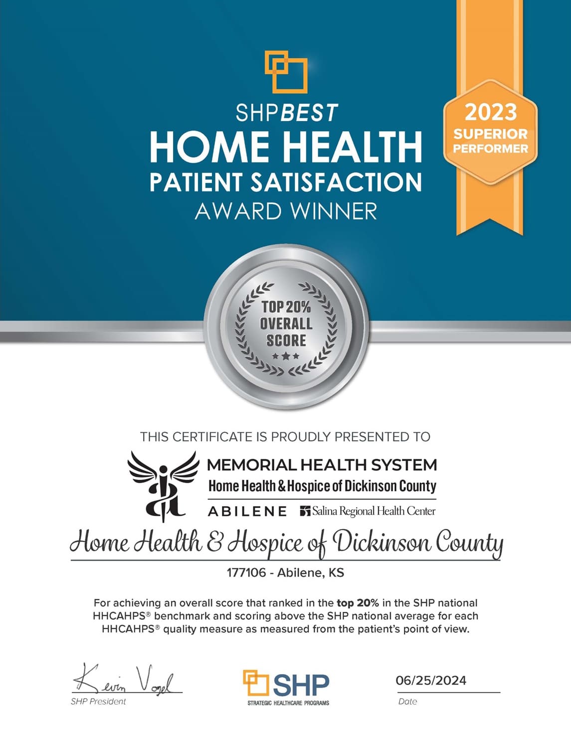 HOME HEALTH AND HOSPICE OF DICKINSON COUNTY RECEIVES "SUPERIOR ...